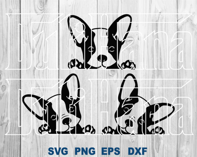 Pet Dog French Bulldog Face SVG Peeking Paws Animal clipart Silhouette