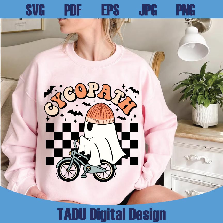 Cycopath Svg Cool Ghost on a Bicycle Png Funny Halloween Svg Png