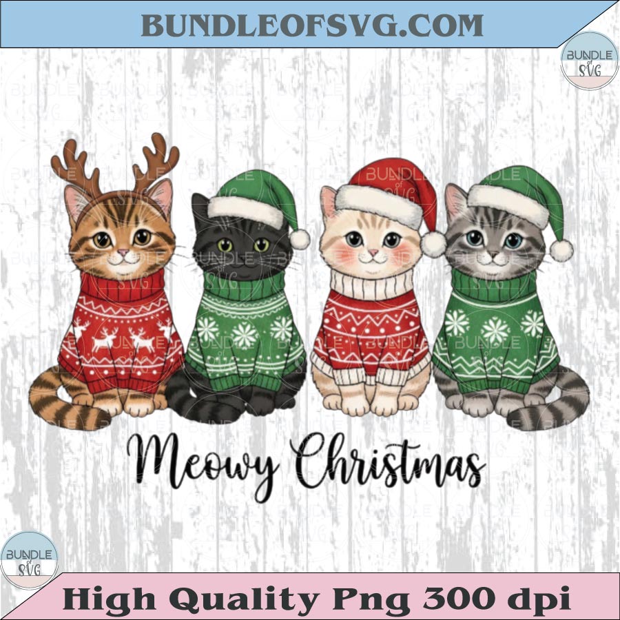 Meowy Christmas Cats Png Christmas Cute Kittens in Sweaters Png