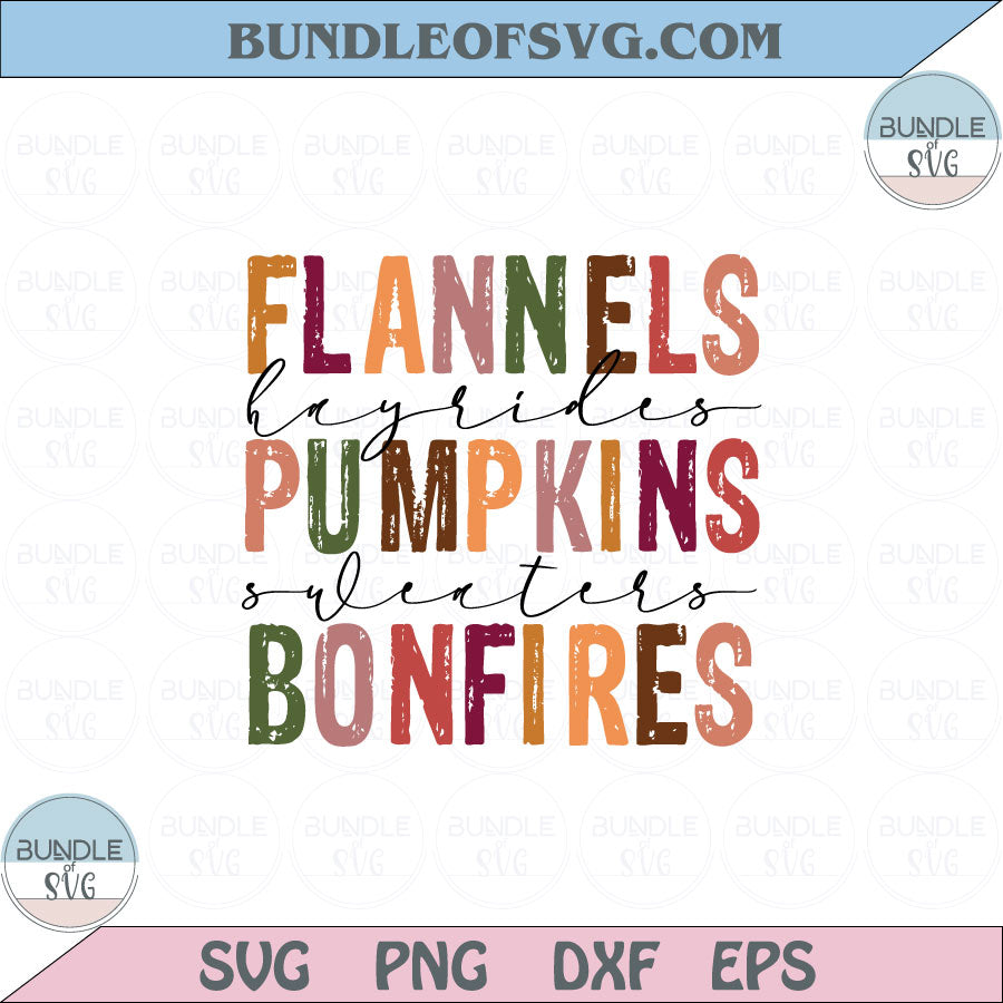 Flannels Hayrides Pumpkins Sweaters Bonfires Svg Fall Thanksgiving Png