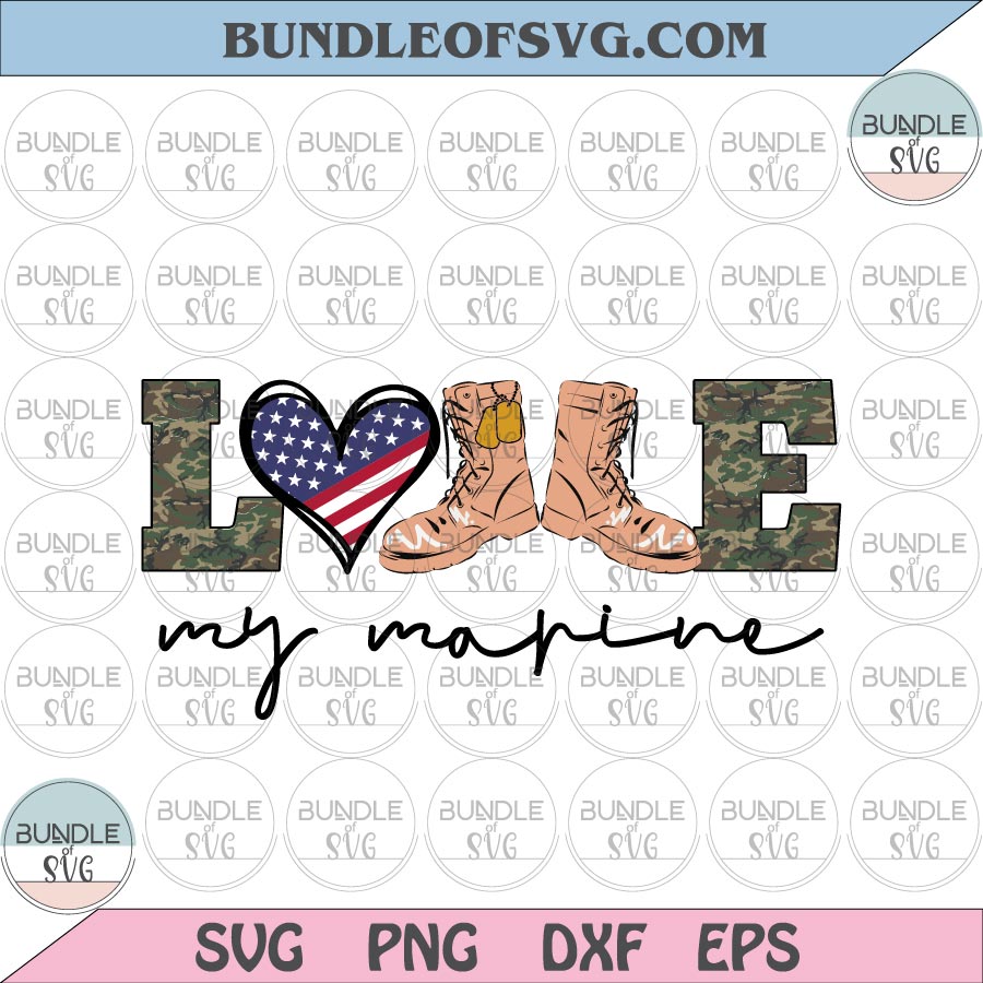 Love My Marine svg America Marine Camo Combat Boots Dog Tags svg