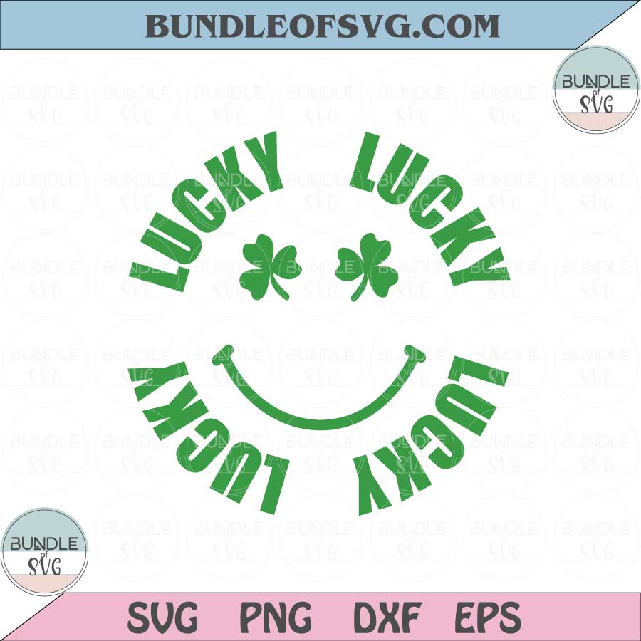 Lucky Smiley Svg St Patricks Svg Png Lucky Smiley Face Shamrock Svg