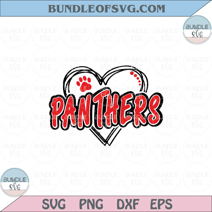 Panthers Svg Love Panthers Retro Heart Love Panther Paw Svg Png