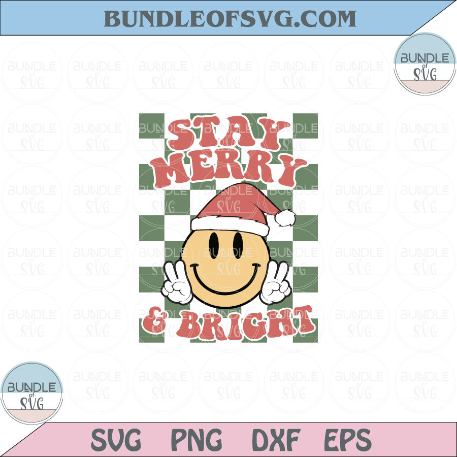 Stay Merry and Bright Svg Retro Groovy Christmas Smiley Face Svg Png